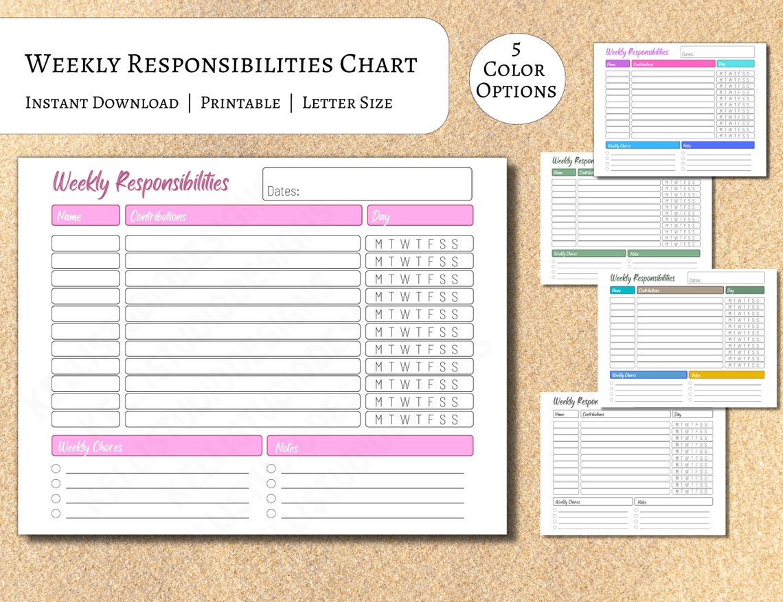 Printable Chore Chart Responsibility Chart Kids Chore Chart Weekly and ...