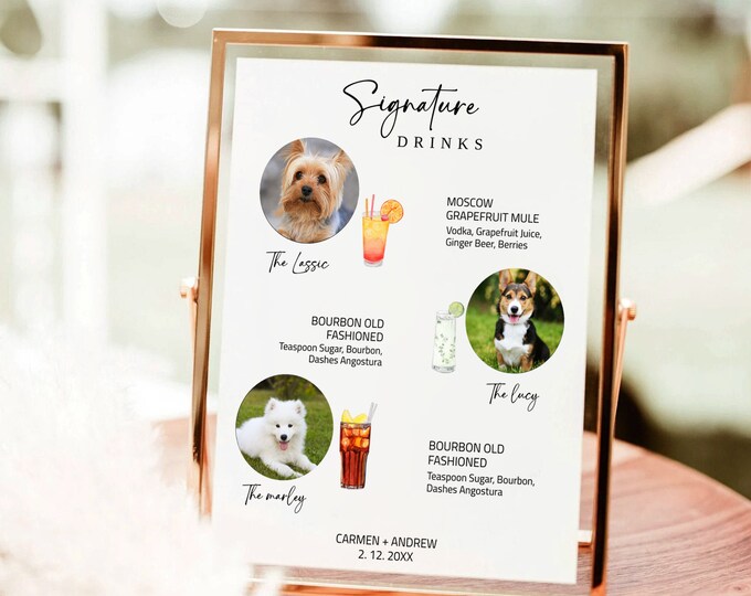 Custom Pet Signature Drink Sign Signature Drink Names for Weddings Pet ...