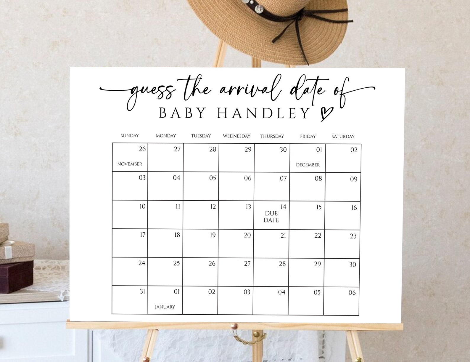 Baby Due Date Calendar Game Baby Shower Guess the Baby Due Date, Guess ...
