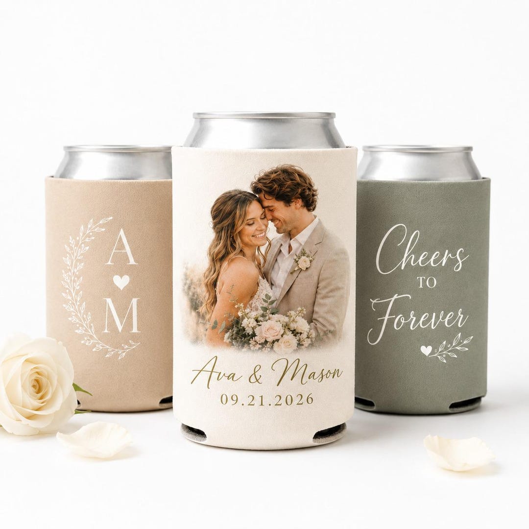 Personalized Wedding Can Coolers Bulk, Custom Photo Logo Beer Holders ...