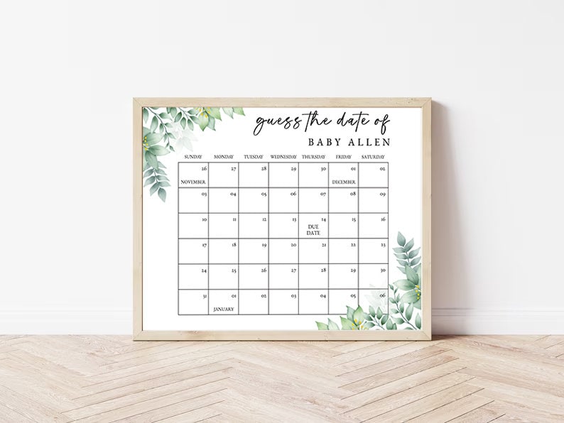 Editable Baby Due Date Calendar Game Customizable Baby Shower Guessing ...