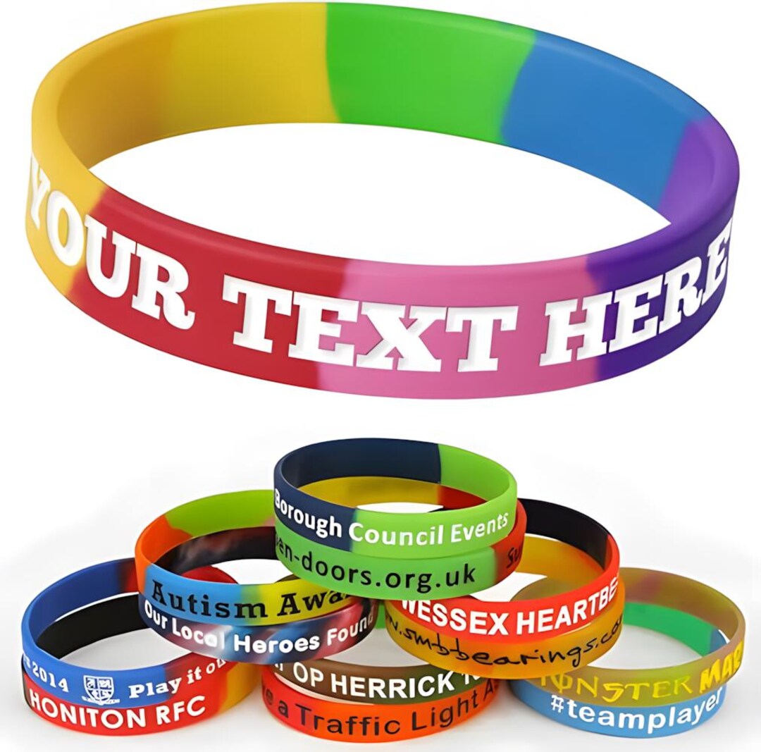 Custom Rubber Bracelet 1/10/30/50/100 Ct Personalized Silicone ...