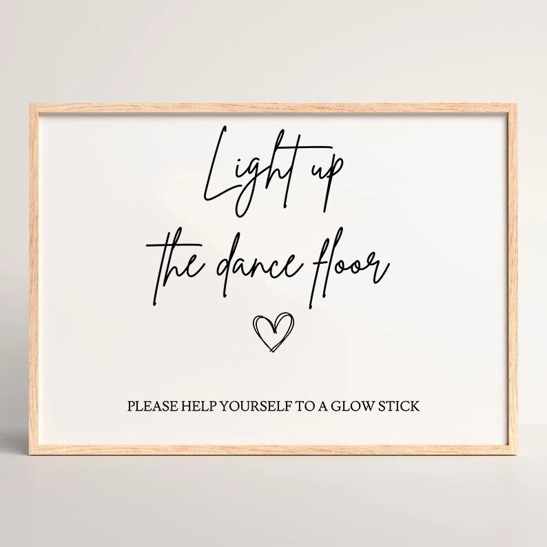 Light up the Dance Floor Sign, Wedding Glow Sticks Sign, Glow Stick ...