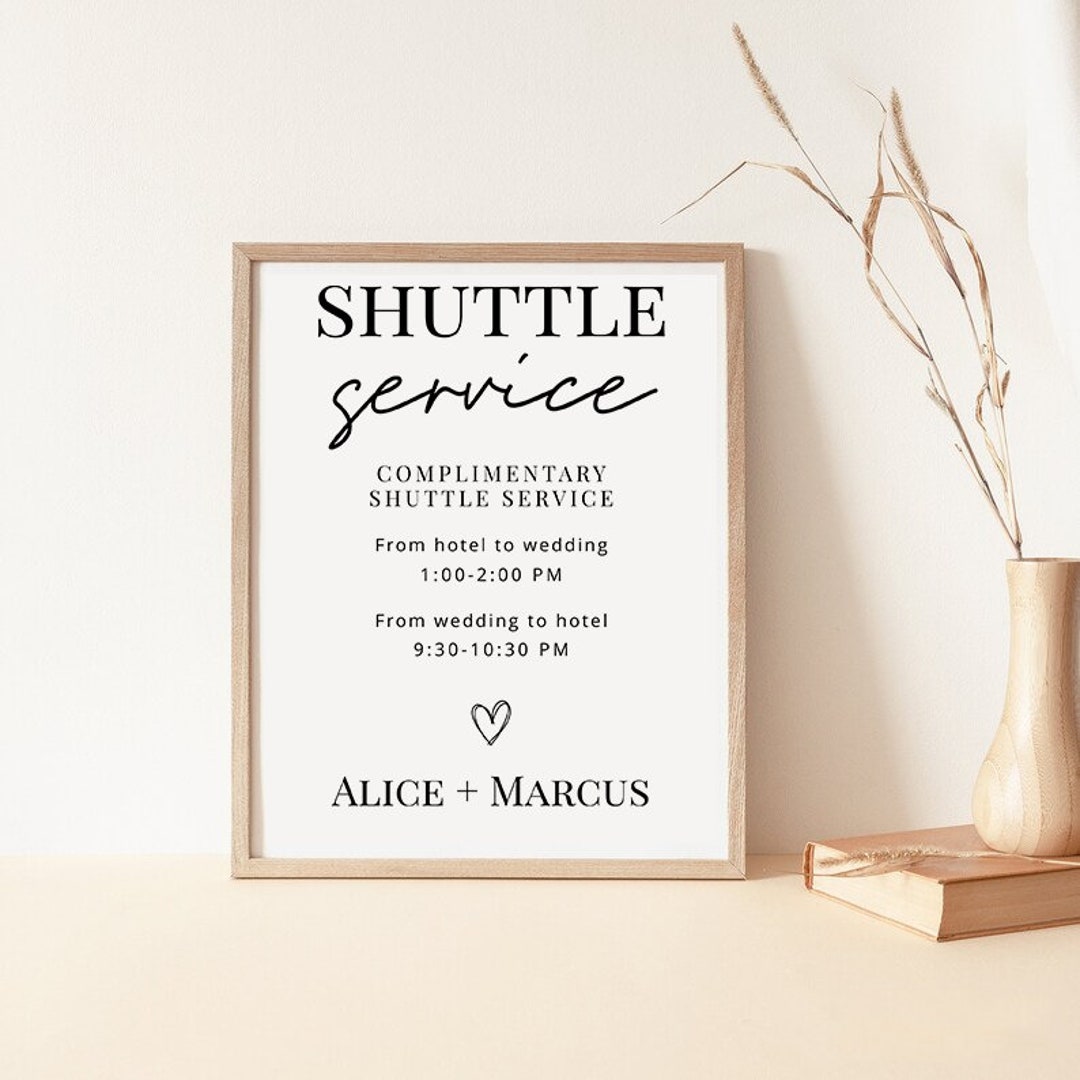 Shuttle Service Sign Template Minimalist Wedding Shuttle Sign - Etsy