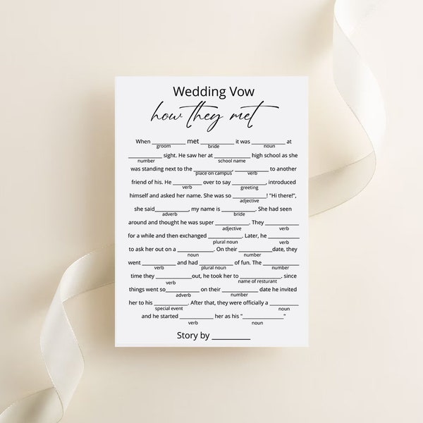 Wedding Vow Mad Libs - Etsy
