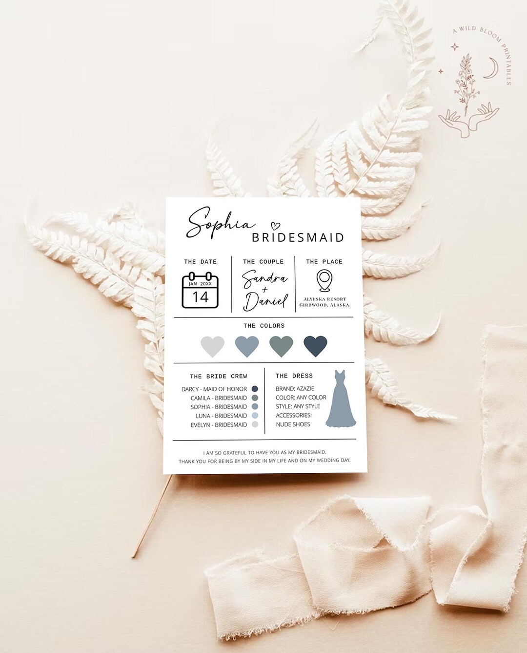 Bridesmaid Info Card Template, Editable Bridesmaid Expectations Card ...