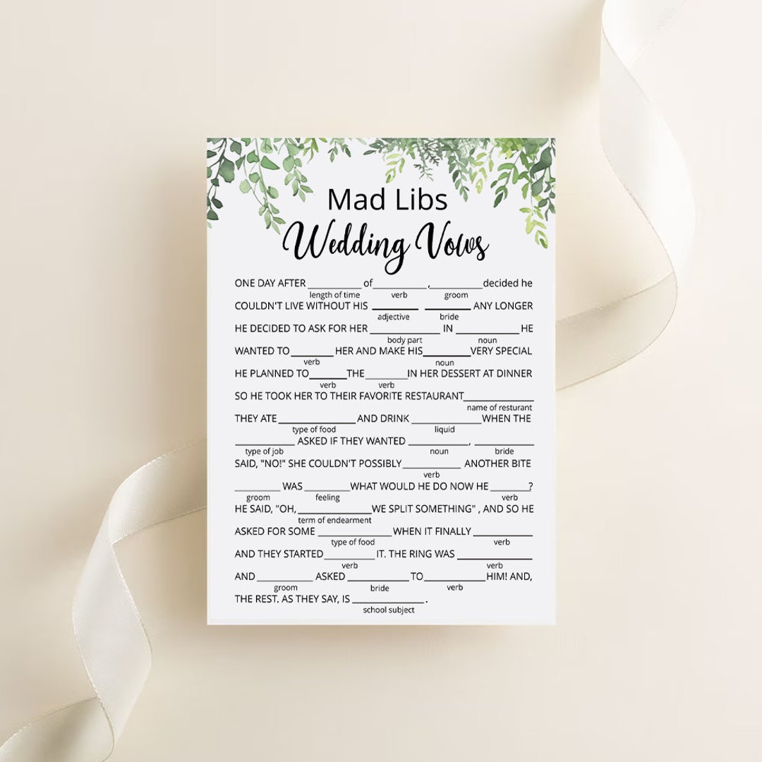 Wedding Mad Libs Template Wedding Mad Libs Game Bridal Shower - Etsy