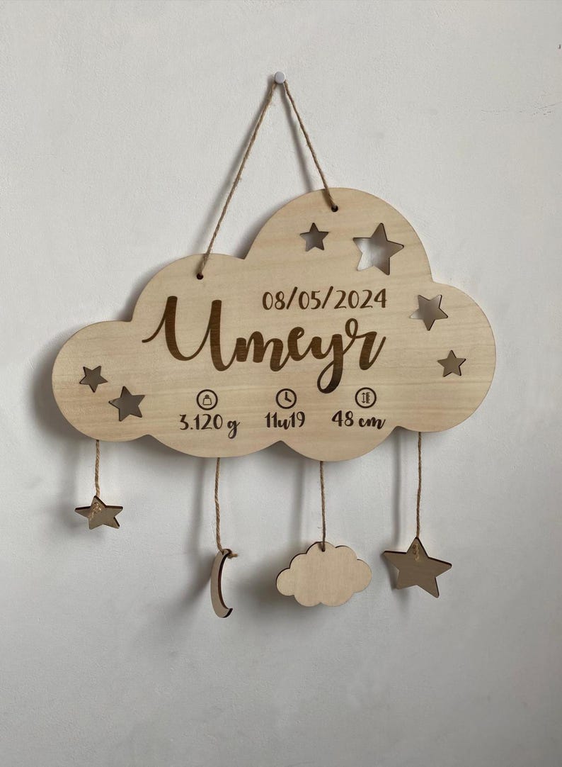 Wooden Cloud With Name and Birth Details - Personalized Birth Sign - Etsy