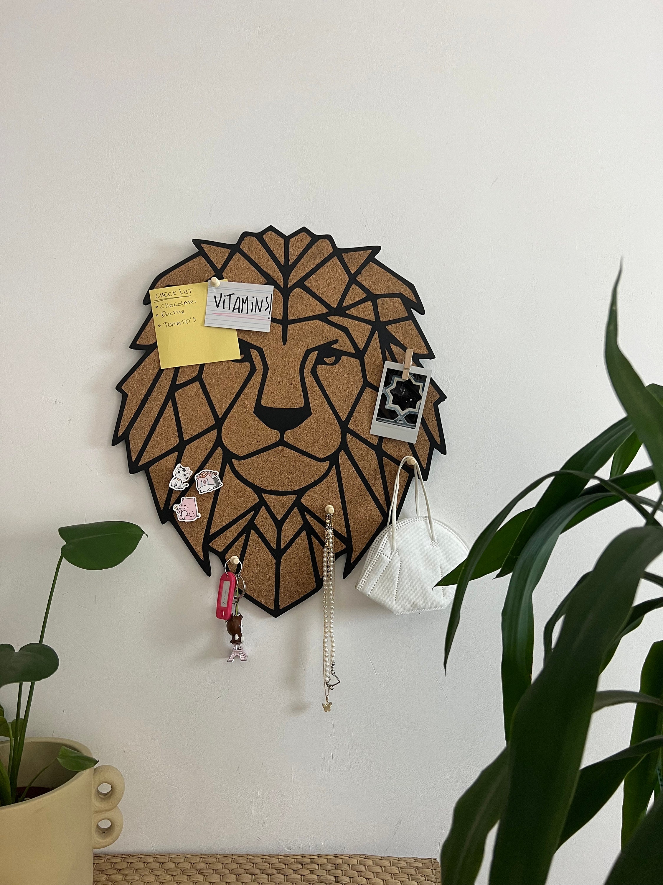 Geometric Lion Pinboard / Corkboard / Memoboard; Minimalistic Handmade ...