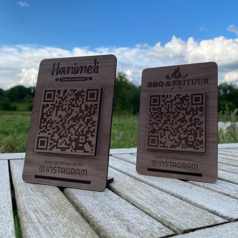 Custom Wooden QR Codes Menu, Wifi, Payqonic, Social Media and Own Text and Logo Table Decoration ...