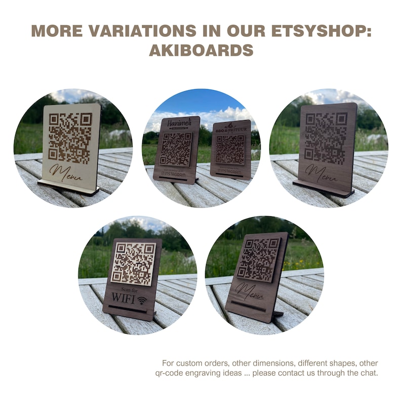 Custom Wooden QR Codes Menu, Wifi, Payqonic, Social Media - Stylish ...