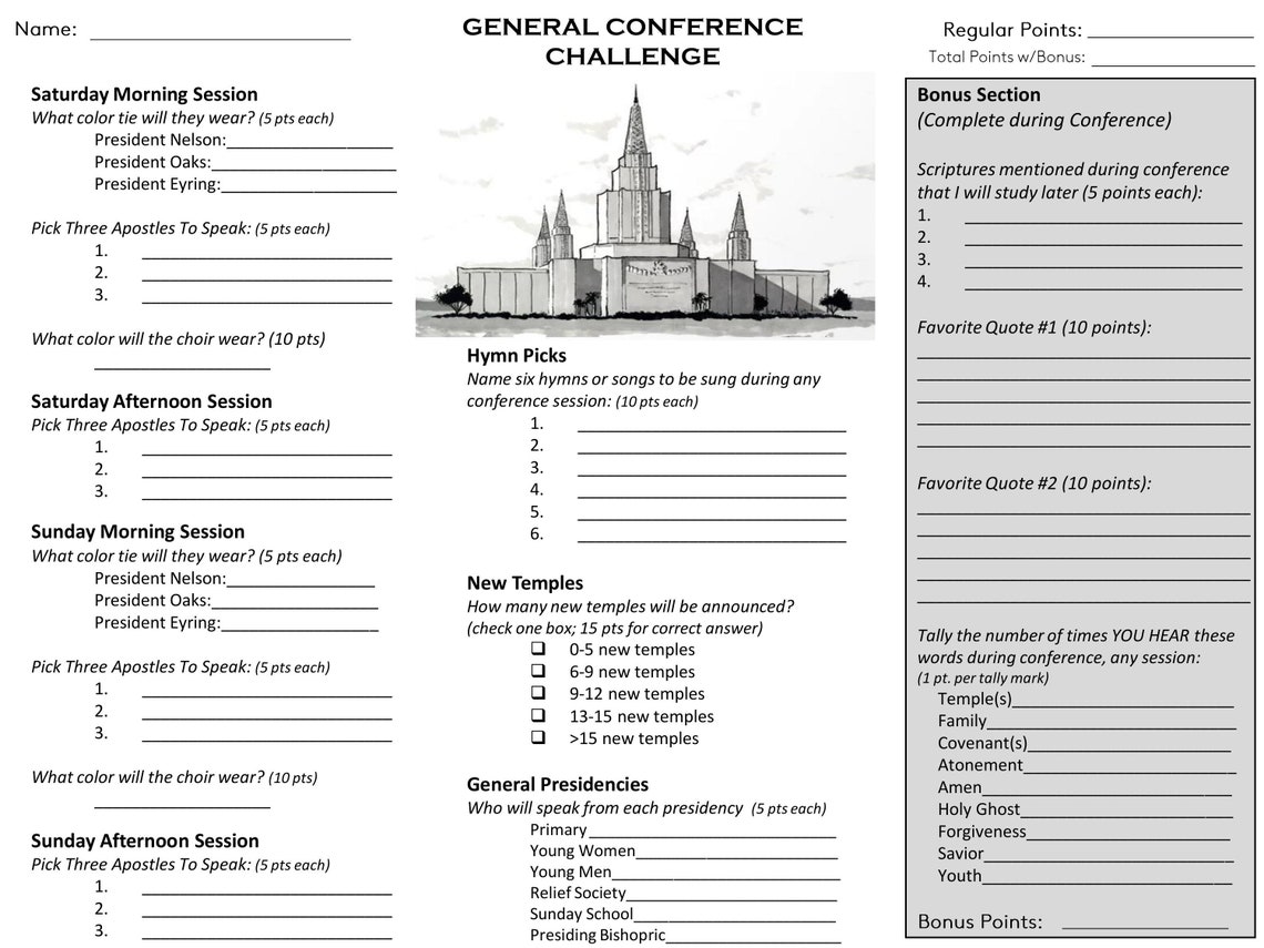 LDS General Conference Challenge Printable for Youth, Adults, and ...