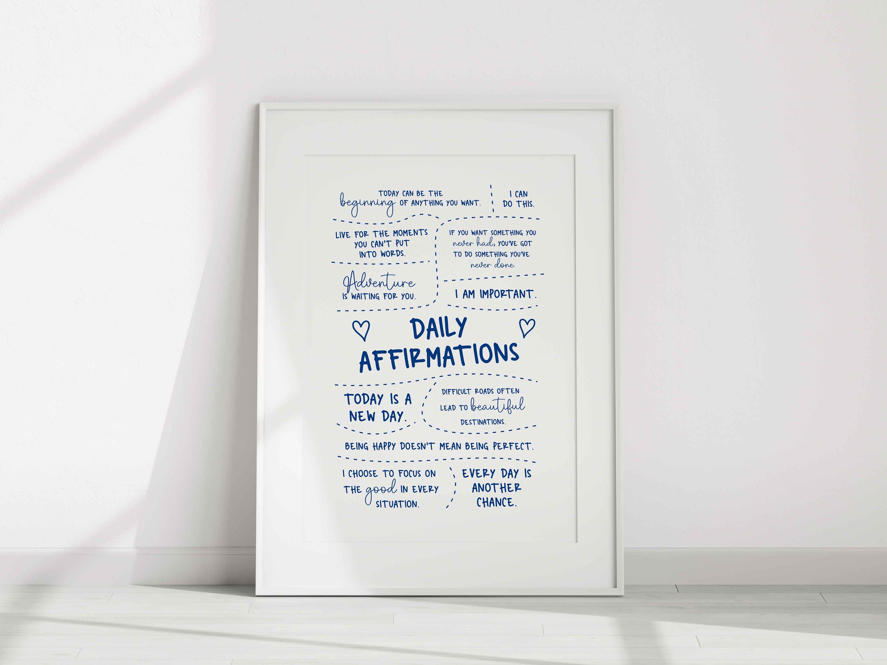 Positive Affirmations - Blue, Daily Affirmations, Wall Art Prints ...