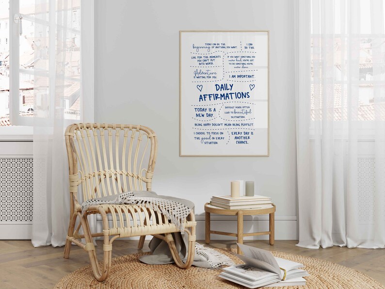 Positive Affirmations - Blue, Daily Affirmations, Wall Art Prints ...