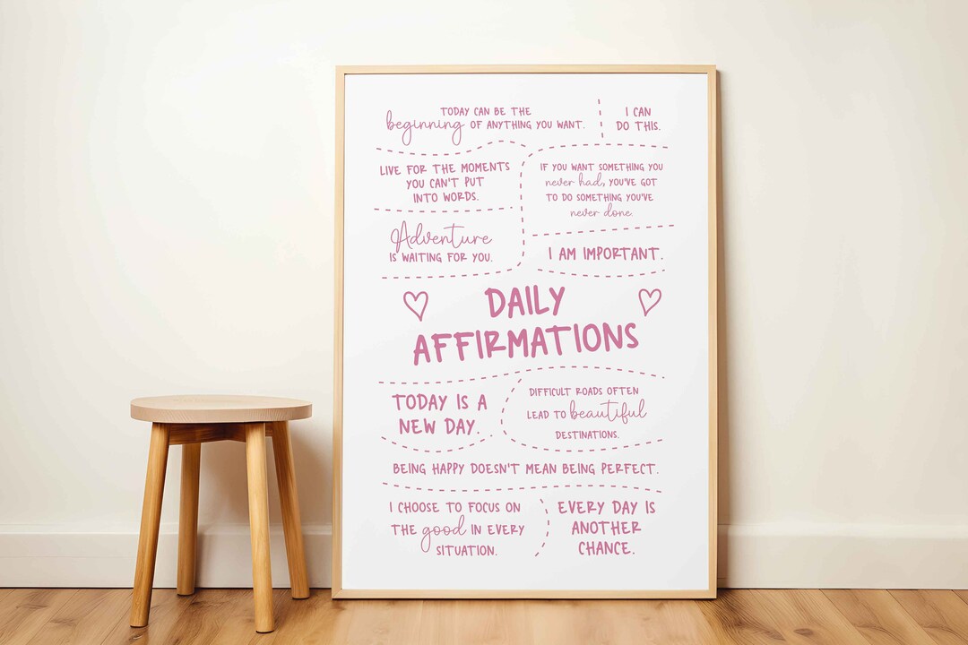 Positive Affirmations - Pink, Daily Affirmations, Wall Art Prints ...