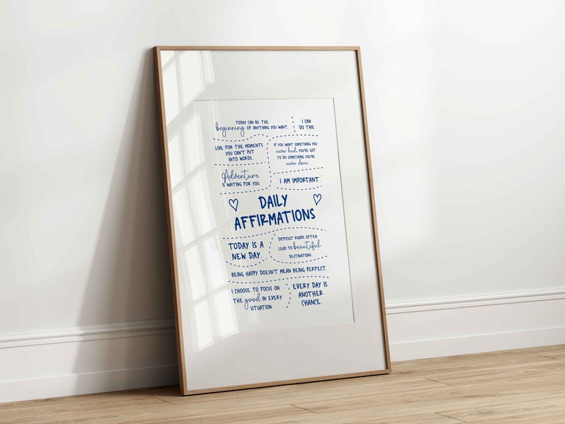 Positive Affirmations - Blue, Daily Affirmations, Wall Art Prints ...