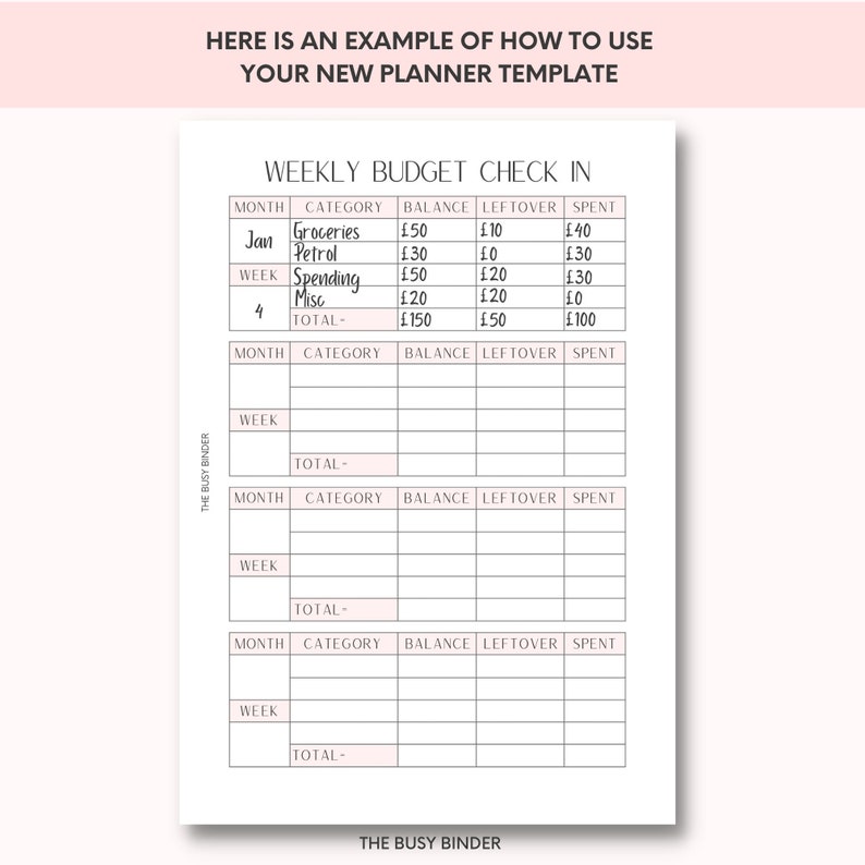 Digital Download Print at Home weekly Budget Check-in - Etsy