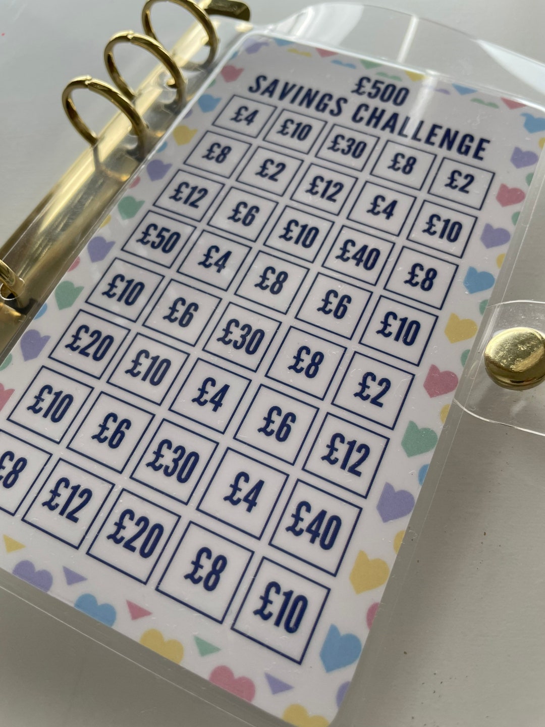 500 Pound Savings Challenge Tracker Pastel Heart Print Sized for A6 ...
