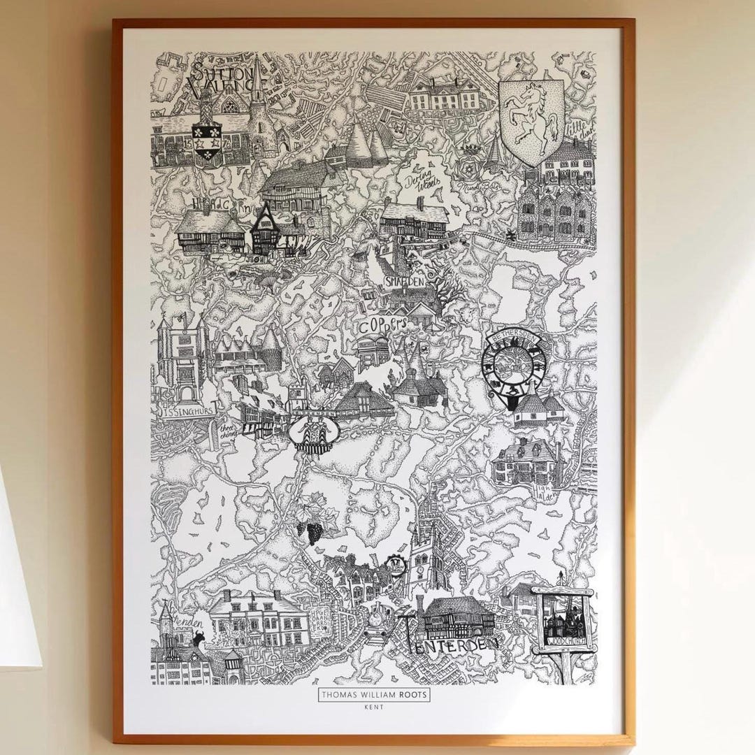 The Weald, Kent, England - Hand Drawn Map Artwork by Thomas William ...