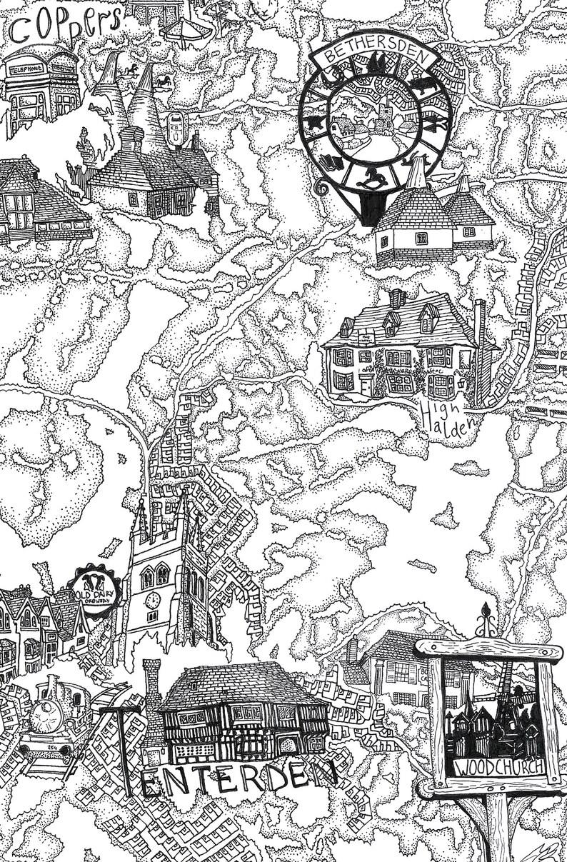 Fine Line Hand Drawn Kent Map the Weald PRINT COPY - Etsy