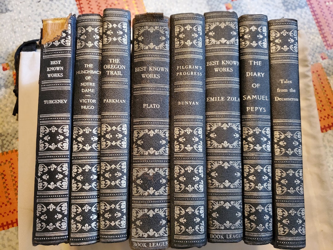 Classic Black Leather Bound Book Collection of Hardcover Works by Noted ...