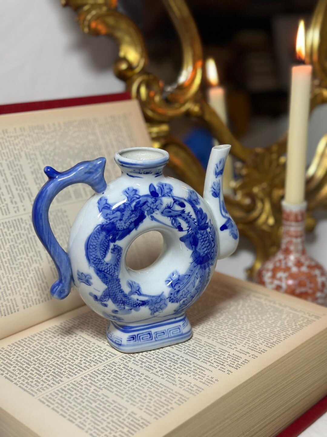 Donut-shaped Porcelain Teapot With Blue and White Dragon Motif - Etsy