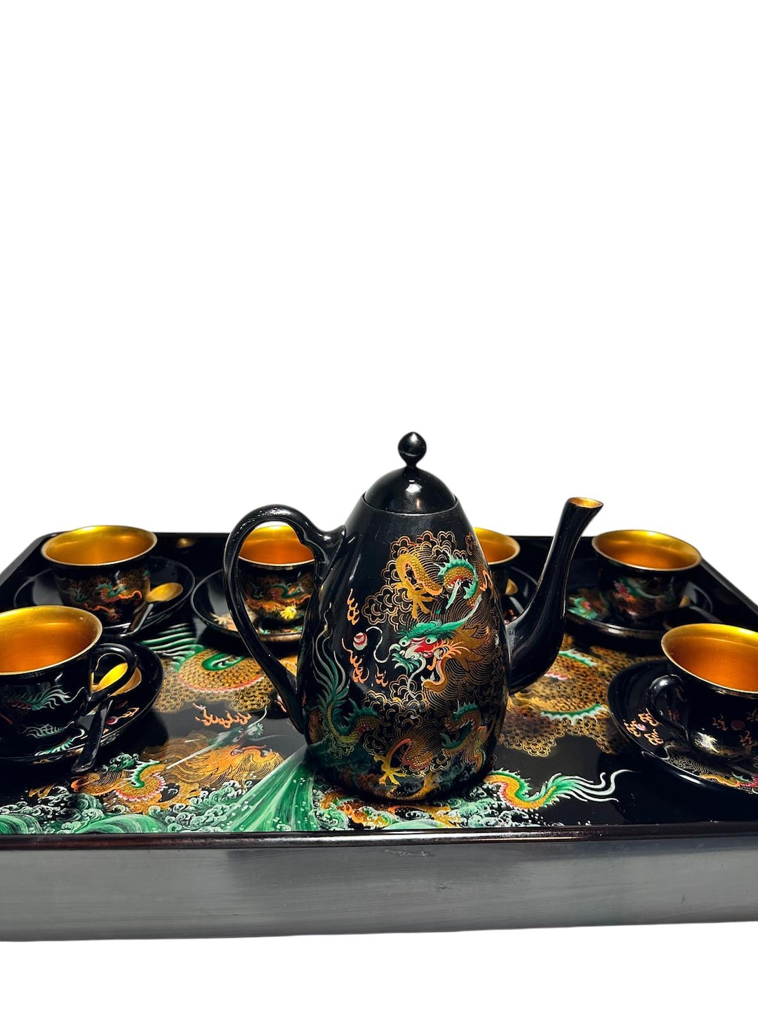 Vintage Chinese Foochow Dragon Hand Painted Lacquer Tea Set, Teapot ...