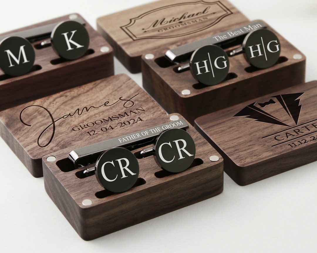 Black Cufflinks Tie Clip Box for Groomsmen, Cufflinks Tie Clip Box With ...