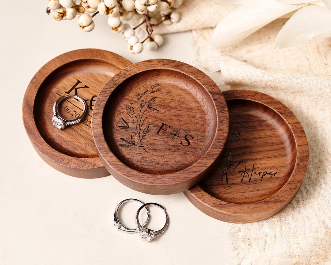 Personalized Wooden Ring Dish | Custom Wedding Ring Holder With ...