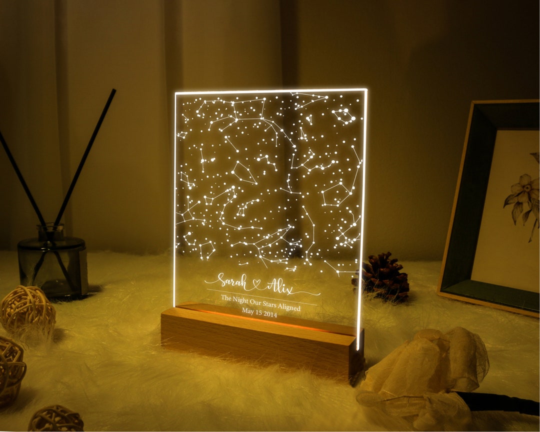 Personalized Night Light With Star Map, Engraved Couples Gift, Gift for ...