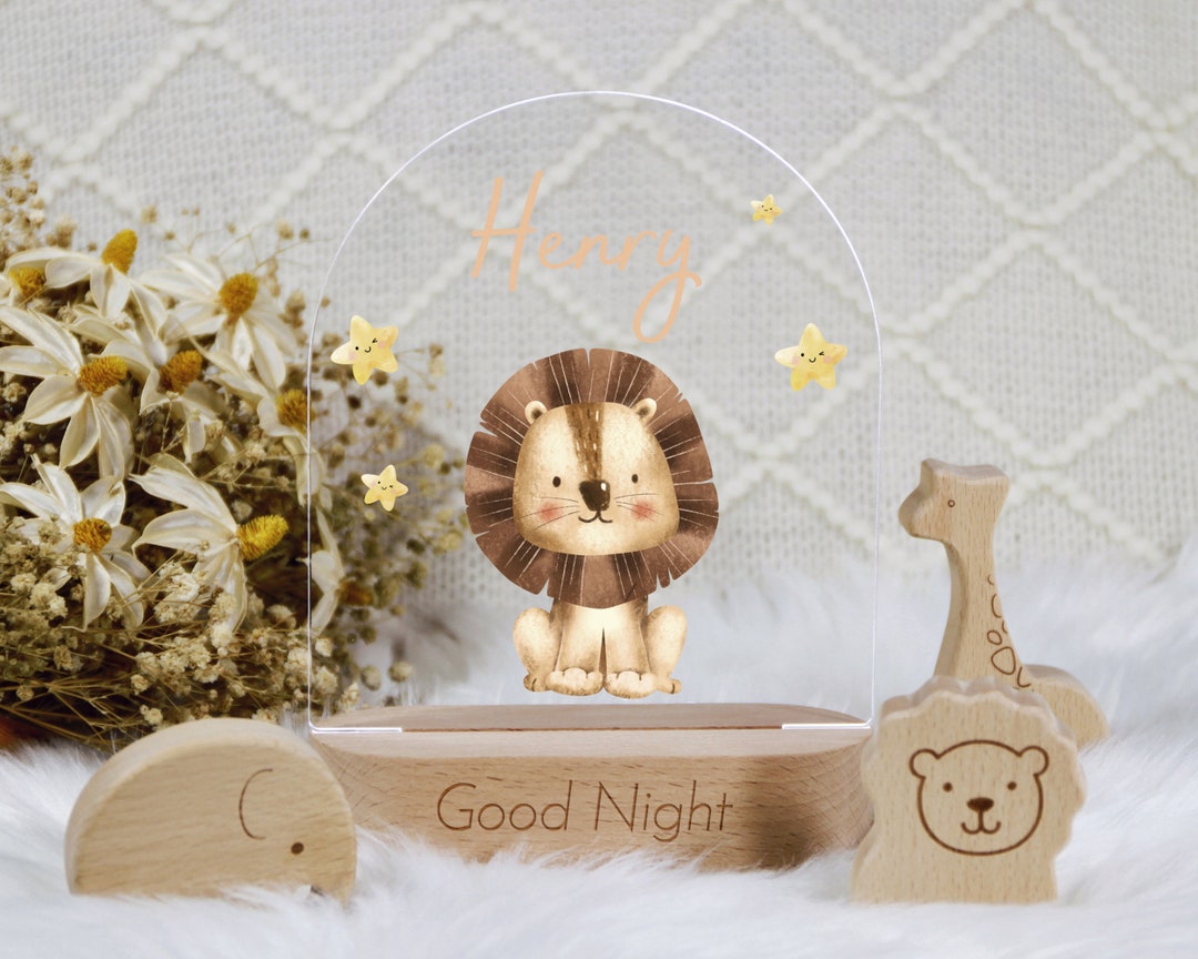 Personalized Baby Name Night Light With Wooden Base,girl Boy Child Gift ...