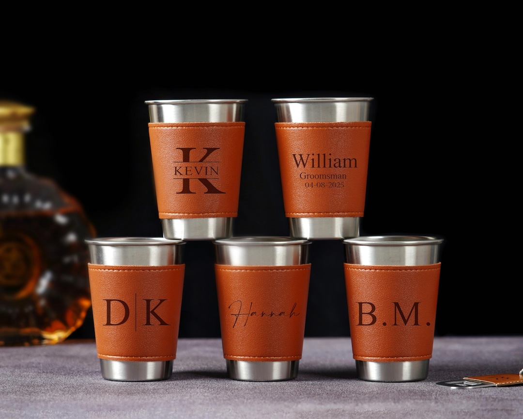 Personalized Beer Mug With Leather Holder, Custom Beer Cup, Groomsmen ...