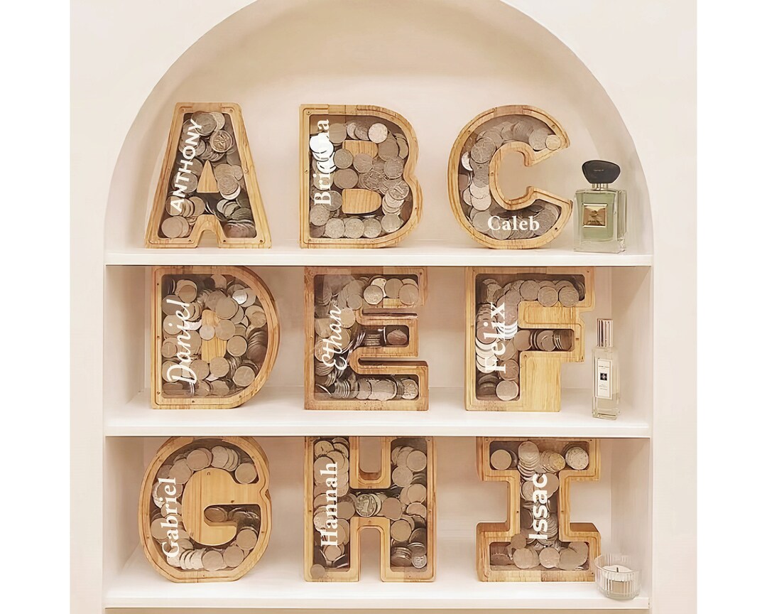 Custom Initial Coin Bank, Wooden Name Piggy Bank Personalized Coin Bank ...