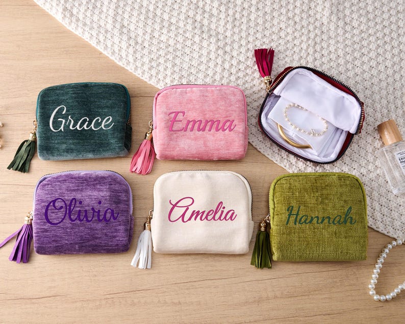 Custom Embroidered Jewelry Pouch, Personalized Travel Jewelry Case ...