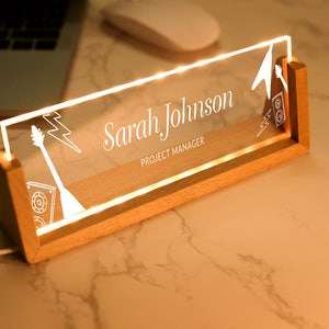 Personalised Desk Plaque With Light and Names, Fancy Office Desk Decor ...