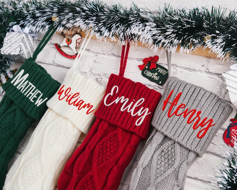 Personalized Family Christmas Stocking – Embroidered Knit Stocking With ...