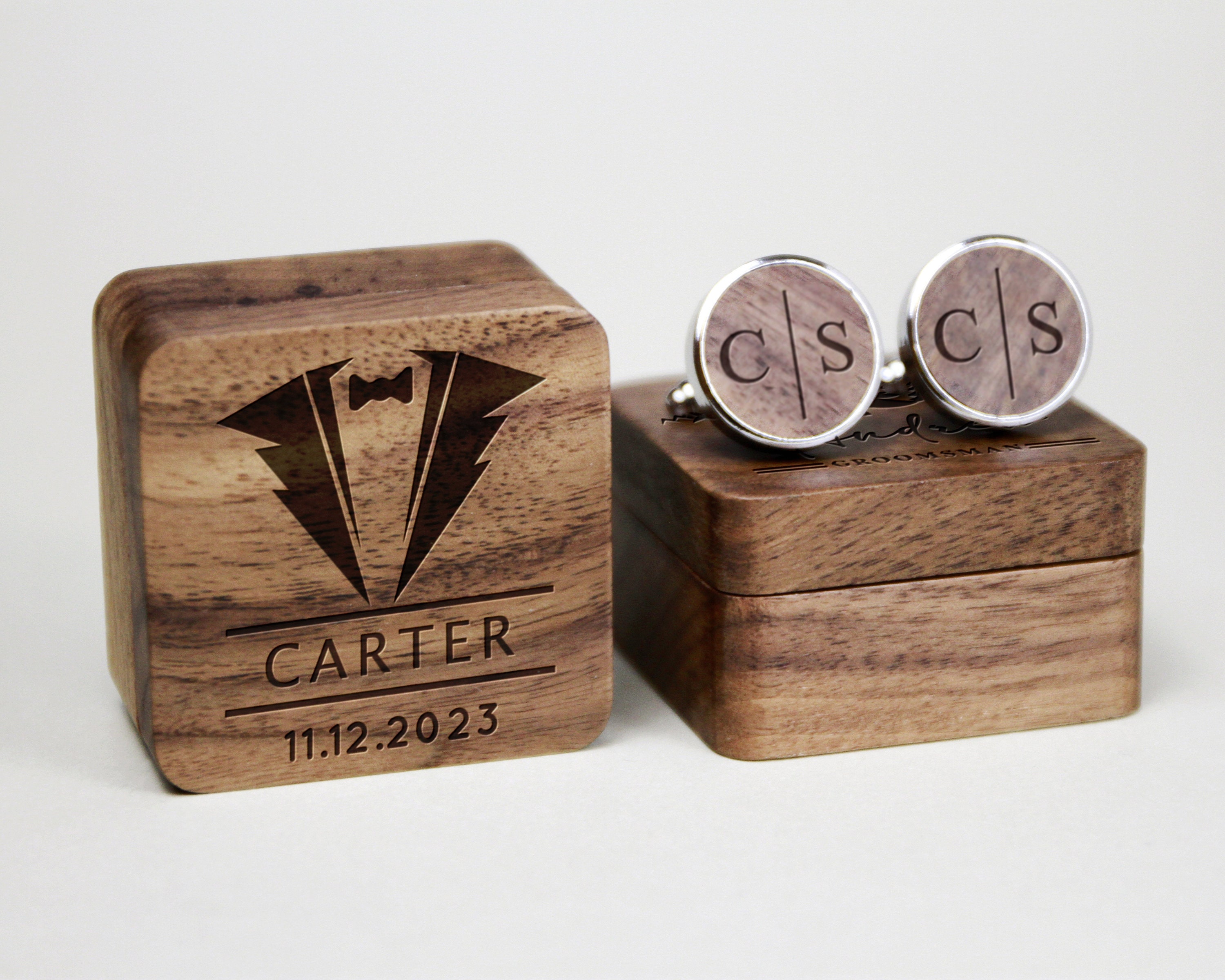 Personalized Cuff Links Box With Custom Design, Wooden Cufflinks for ...