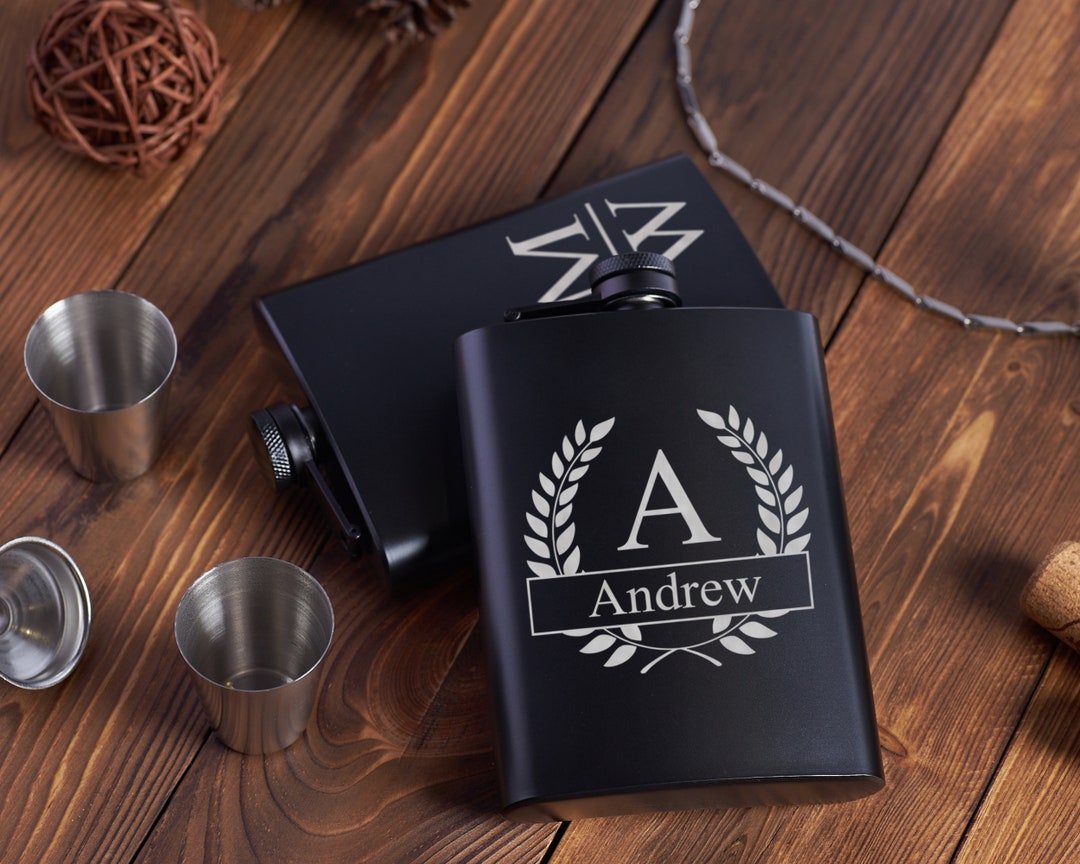 Custom Black 6oz Flask With Name, Engraved Stainless Steel Flask ...
