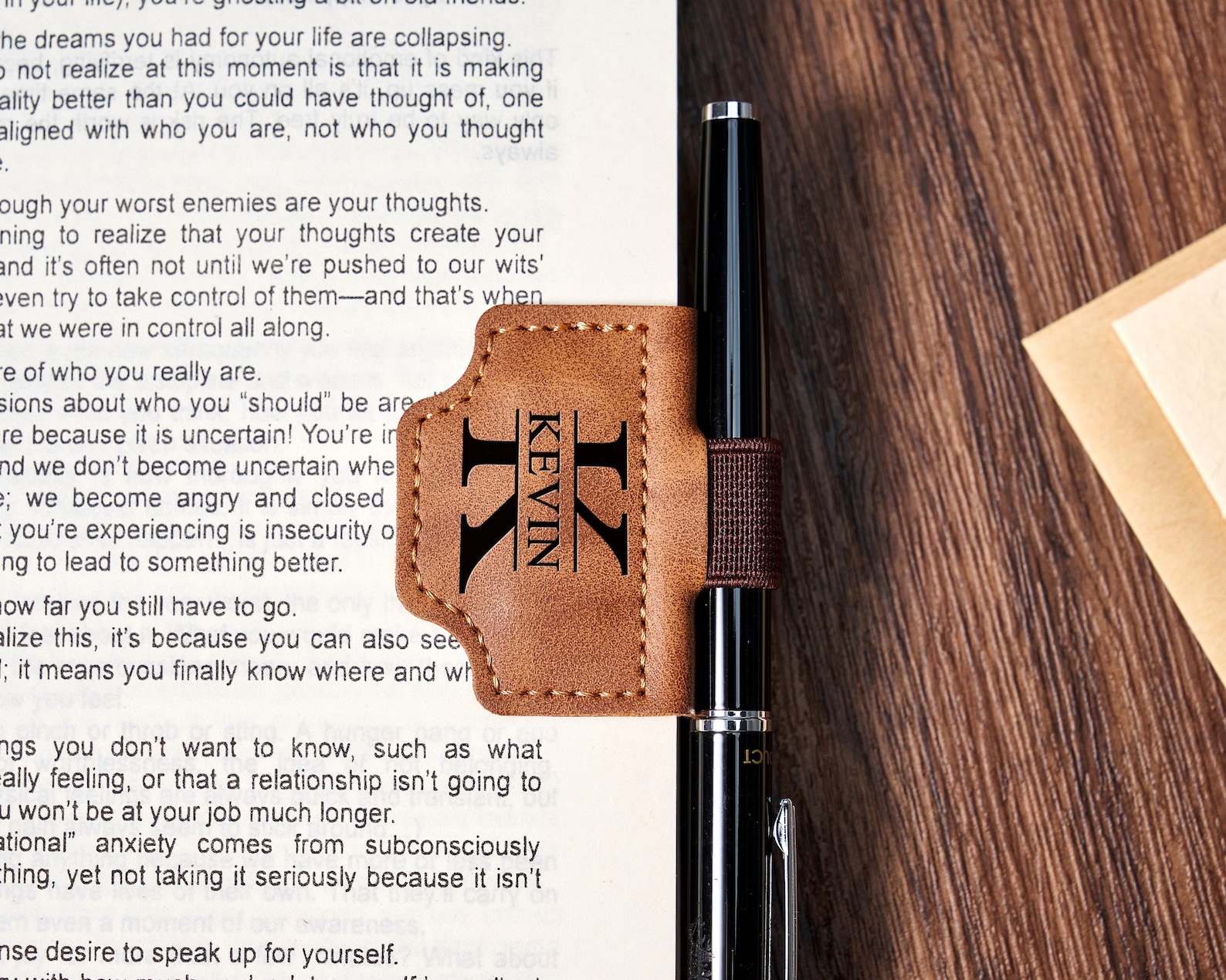 Personalized Leather Page Holder With Pen Slot, Readers, and ...
