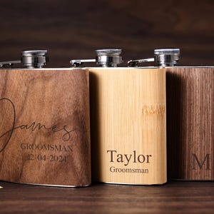 Custom Engraved Wooden Flask Set With Cups, Personalized Groomsmen ...
