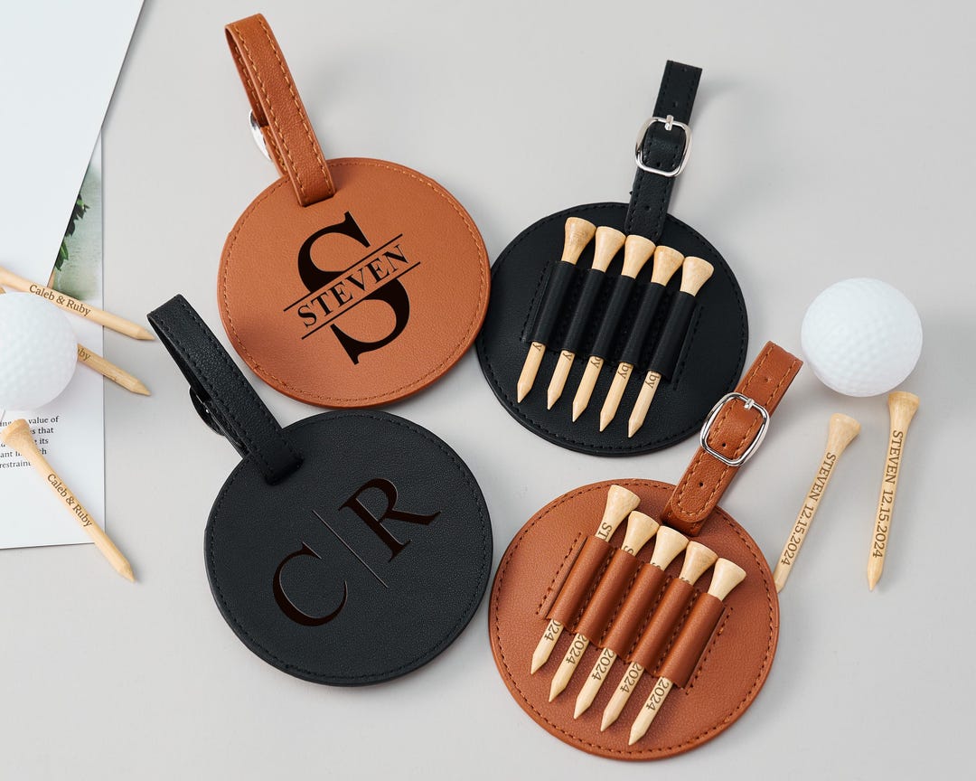 Personalized Leather Golf Bag Tag With Tees – Custom Engraved Golf Tee ...