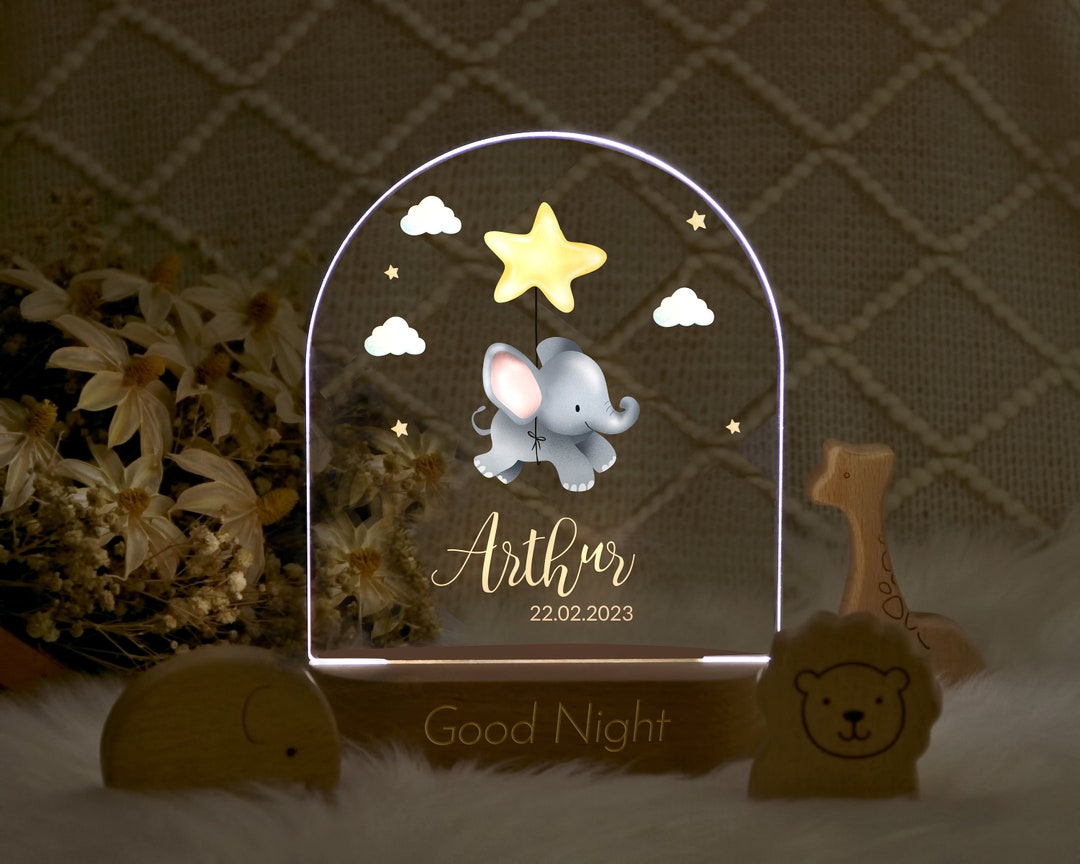 Personalized Baby Night Light With Name, Custom Night Lamp With Wooden ...