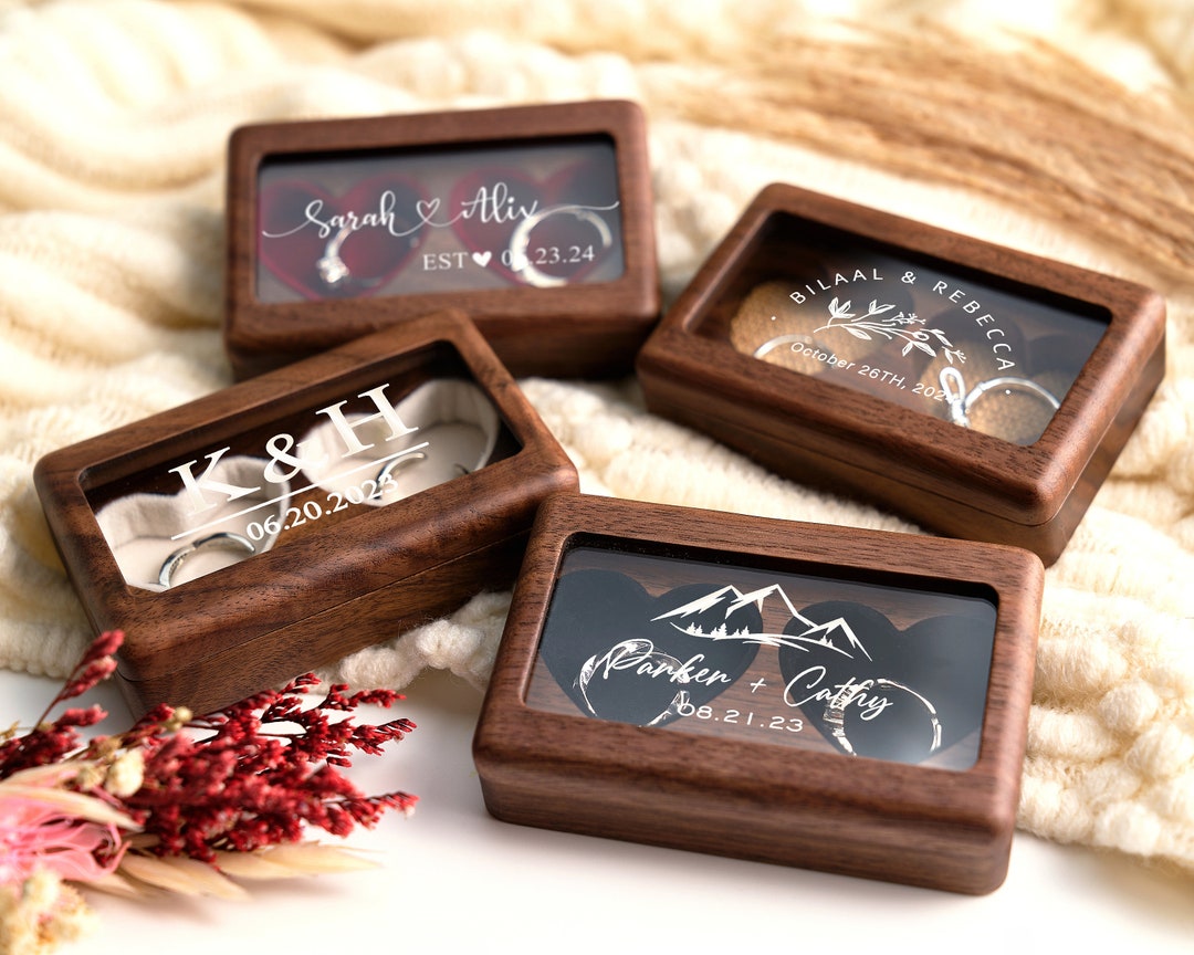 Personalized Engraved Engagement Ring Box, Wooden Proposal Ring Holder ...