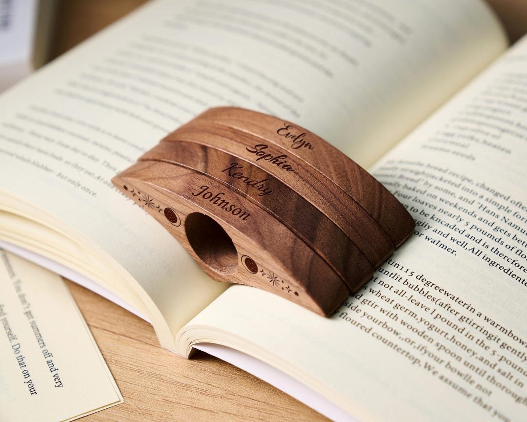 Custom Wooden Book Page Holder for One Hand Reading, Personalized Name ...