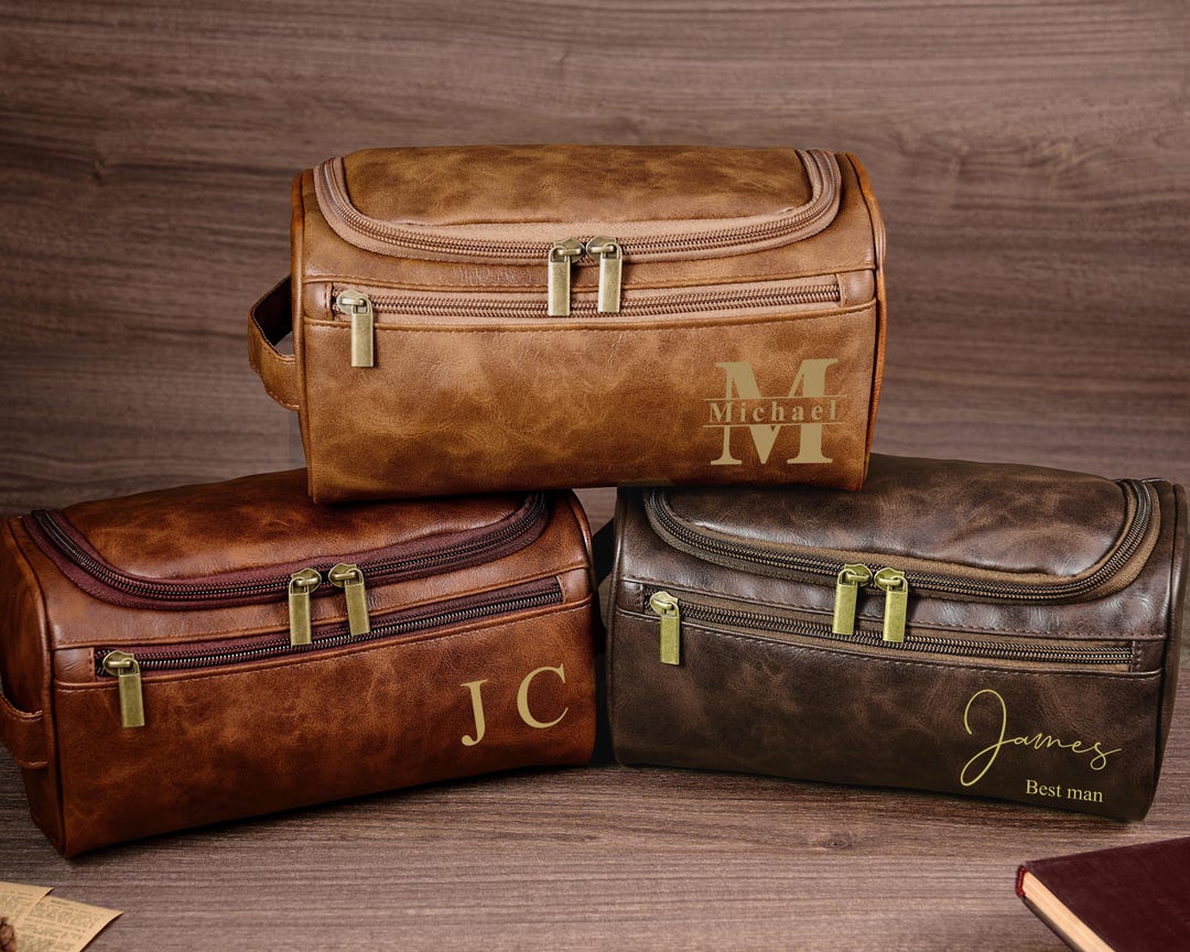Personalized Men's Leather Dopp Kit, Custom Groomsmen Toiletry Bag ...
