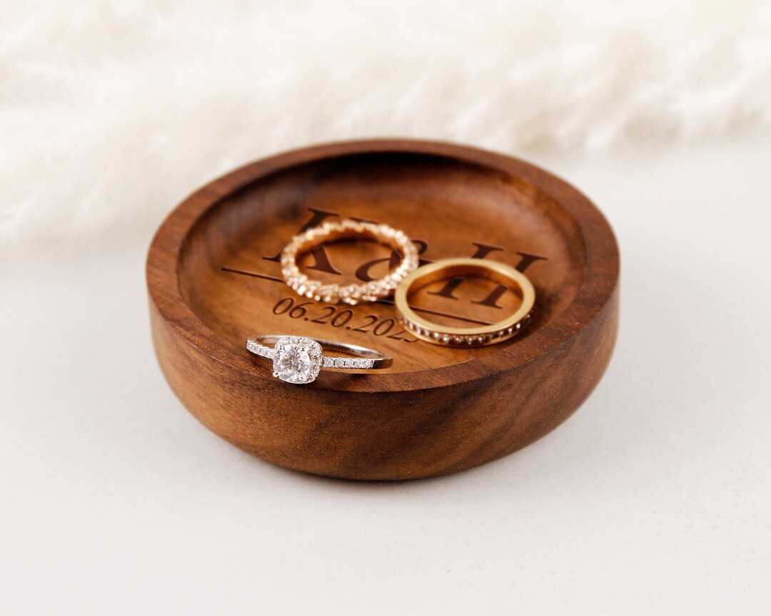 Personalized Wooden Ring Dish, Custom Wedding Ring Holder, Wedding Ring ...