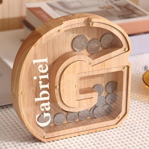 Custom Initial Coin Bank, Wooden Name Piggy Bank Personalized Coin Bank ...