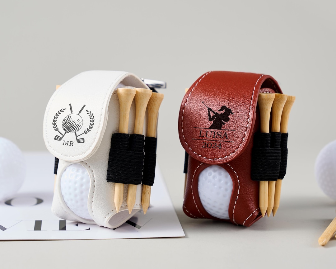 Custom Leather Golf Ball Bag, Personalized Golf Tee Holder & Organizer ...
