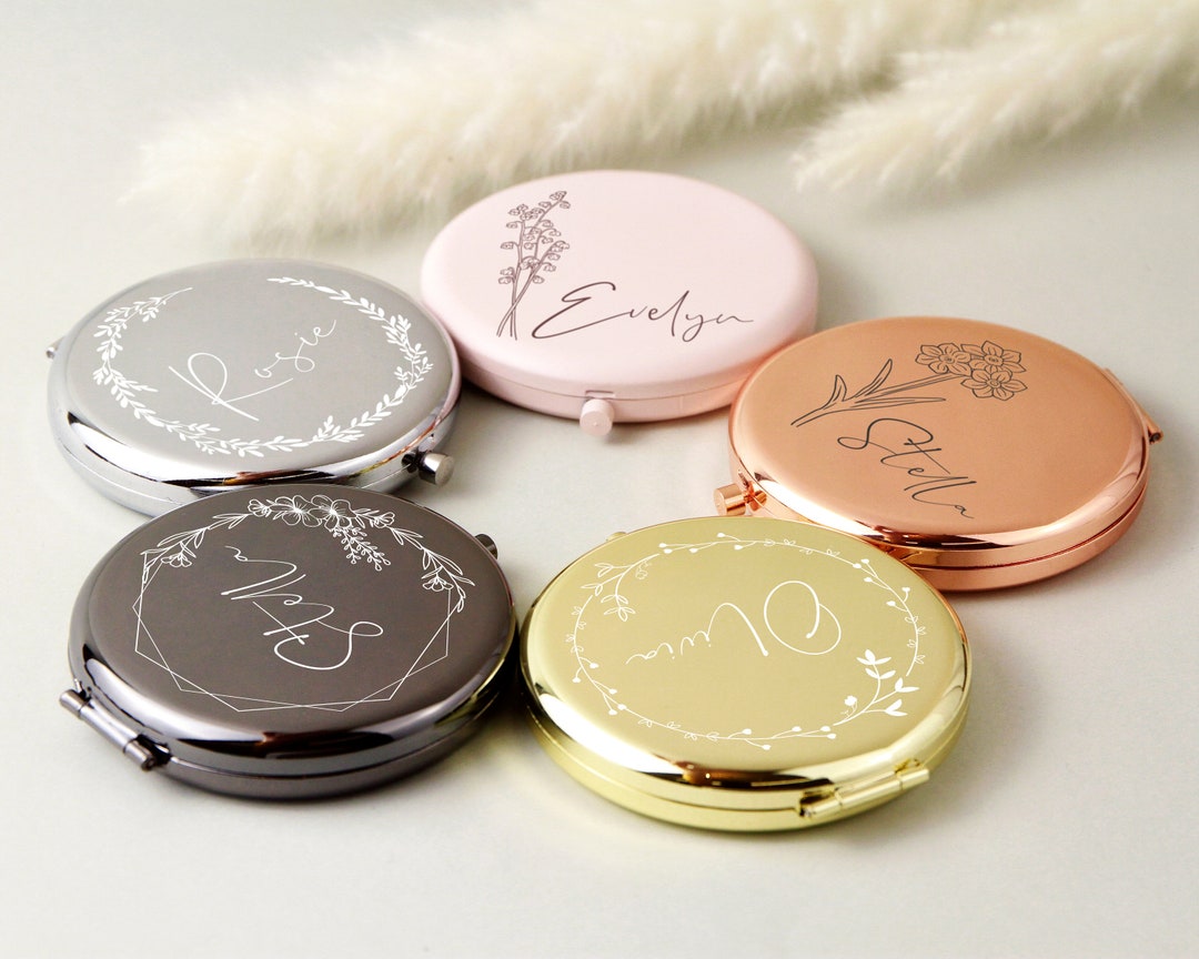 Custom Birth Flower Compact Mirror, Personalize Bridesmaid Proposal ...