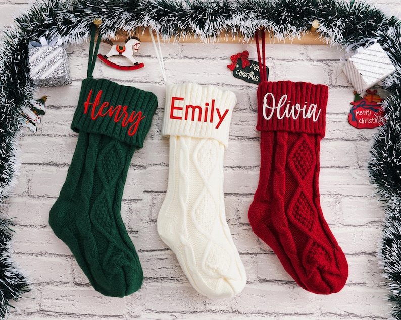 Personalized Family Christmas Stocking – Embroidered Knit Stocking With ...